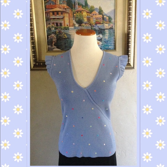 Eagles Eye | Tops | Vintage Blue With Dots Knit Top | Poshmark